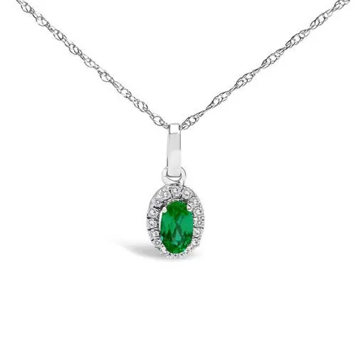 HAUS OF BRILLIANCE 10k White Gold Gemstone And Diamond Accent Pendant Necklace - Green Emerald | White